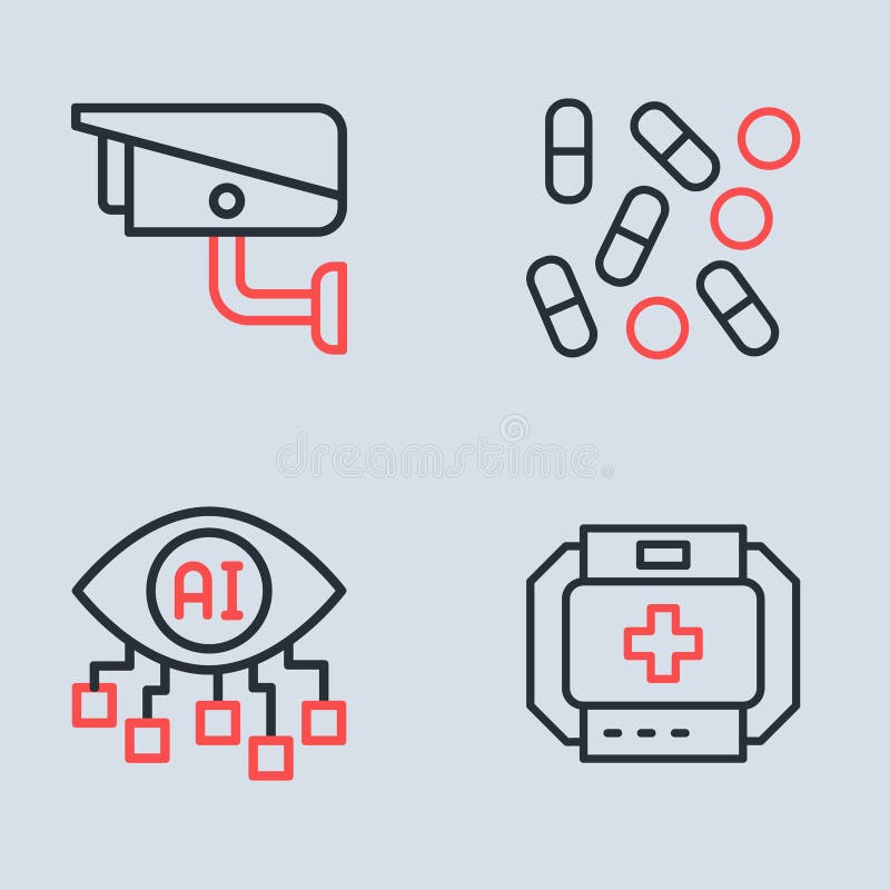 Set Line Medical Pill Biohacking, Computer Vision, First Aid Kit and ...