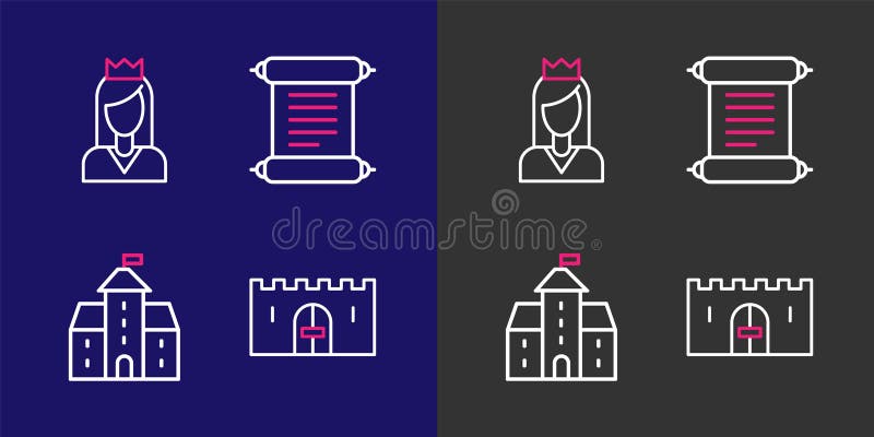 Set Line Medieval Castle Gate, Castle, Fortress, Decree, Parchment ...