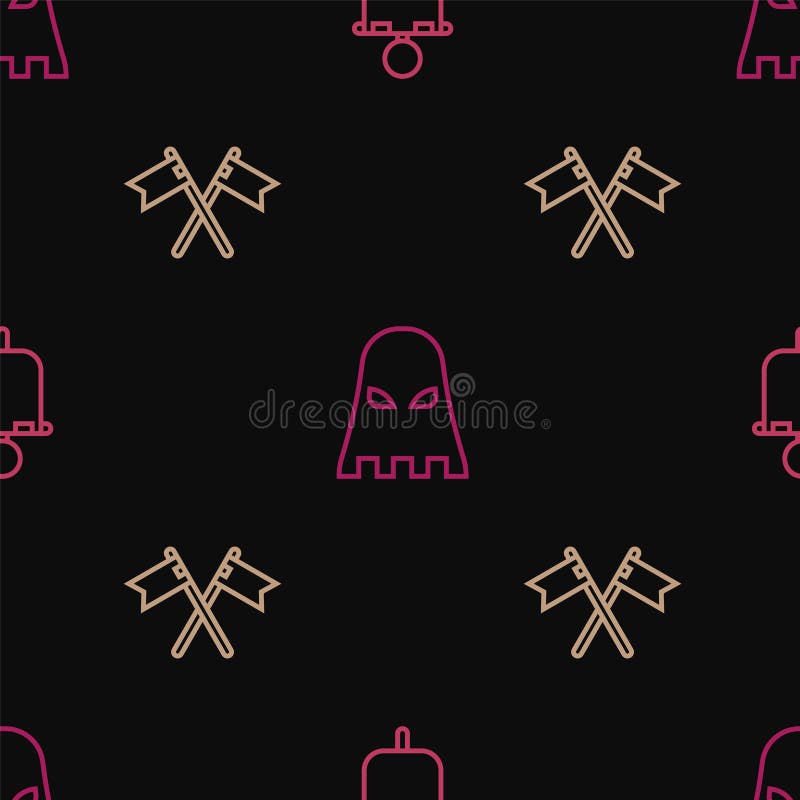 Set Line Medieval Flag, Crossed Medieval and Executioner Mask on ...
