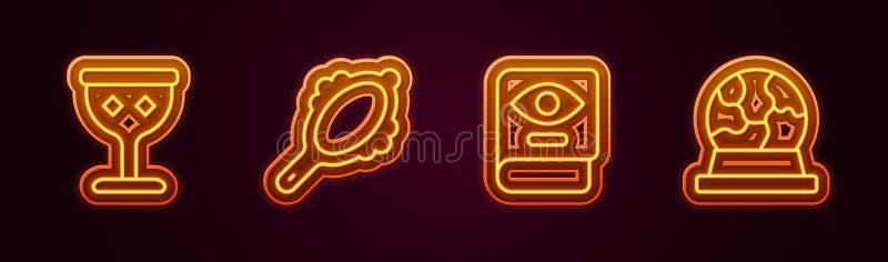 Set Line Medieval Goblet, Magic Hand Mirror, Ancient Magic Book and ...