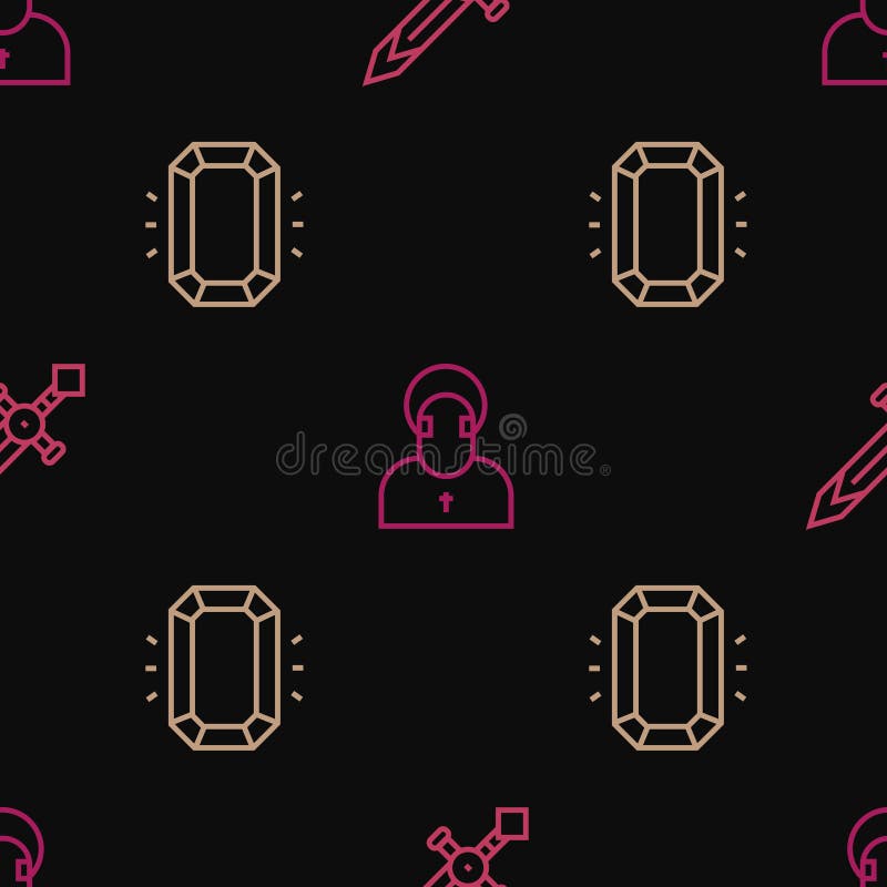 Set Line Medieval Sword, Diamond and Monk on Seamless Pattern. Vector ...