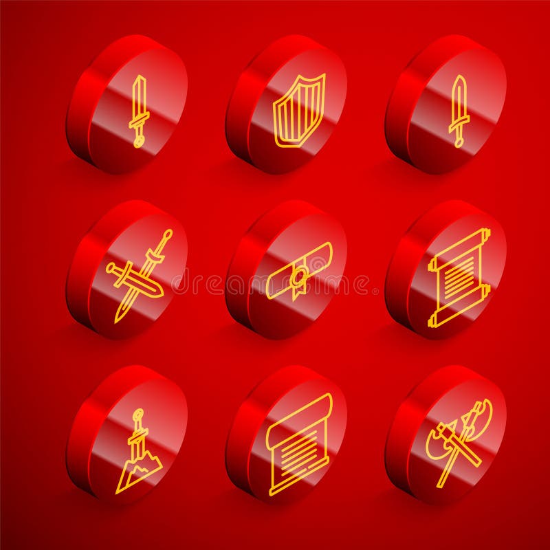 Set Line Medieval Sword, Shield, Crossed Medieval, Decree, Parchment ...