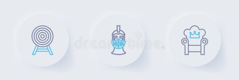 Set Line Medieval Throne, Iron Helmet and Target with Arrow Icon ...