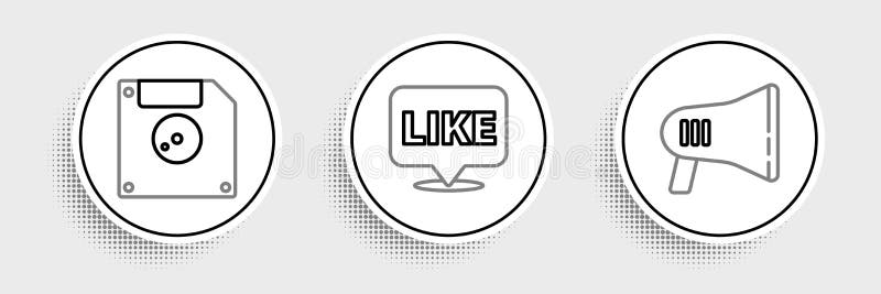 Set Line Megaphone, Floppy Disk for Computer Data Storage and Like in ...