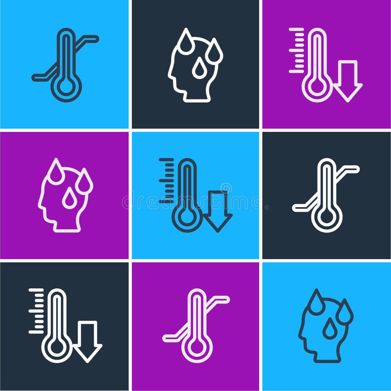 Set Line Meteorology Thermometer, and High Human Body Temperature Icon ...