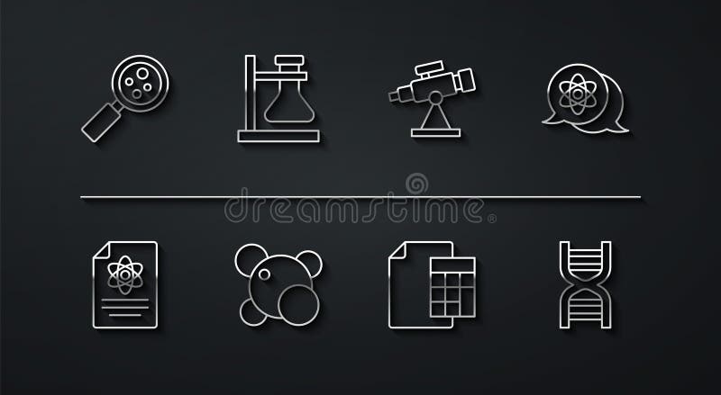 Set Line Microorganisms Under Magnifier, Chemistry Report, Atom ... Set Line Microorganisms Under Magnifier, Chemistry Report, Atom ...