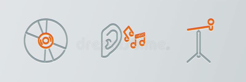 Set Line Microphone with Stand, CD or DVD Disk and Ear Listen Sound ...