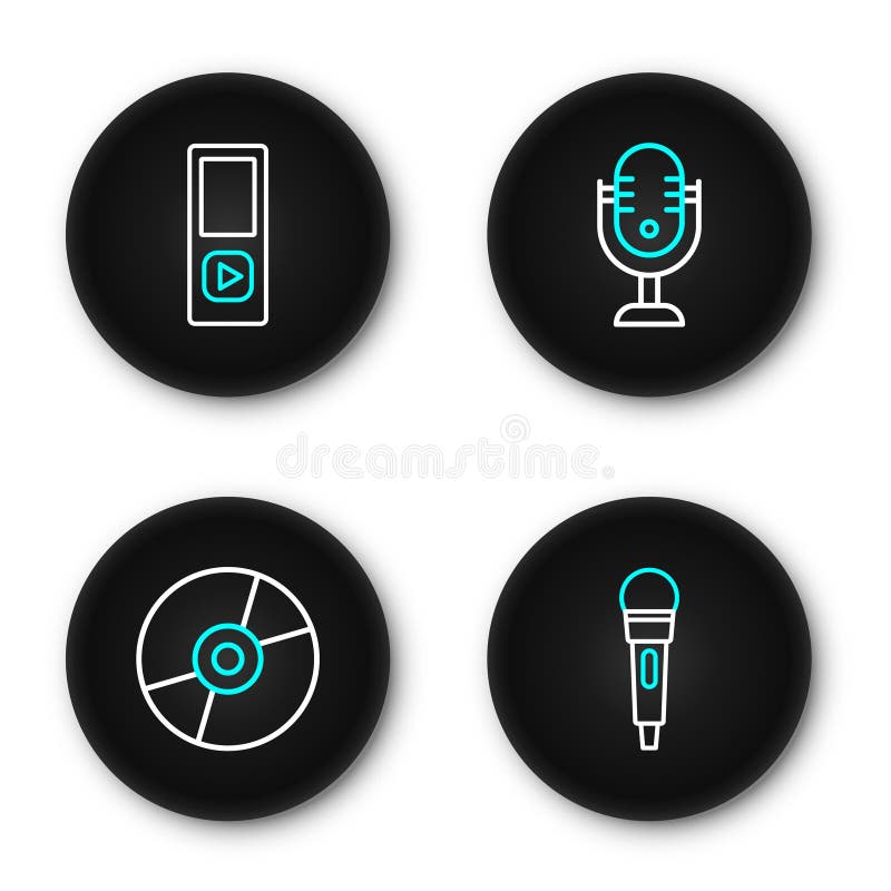 Set Line Microphone, Vinyl Disk, and Music Player Icon. Vector Stock ...