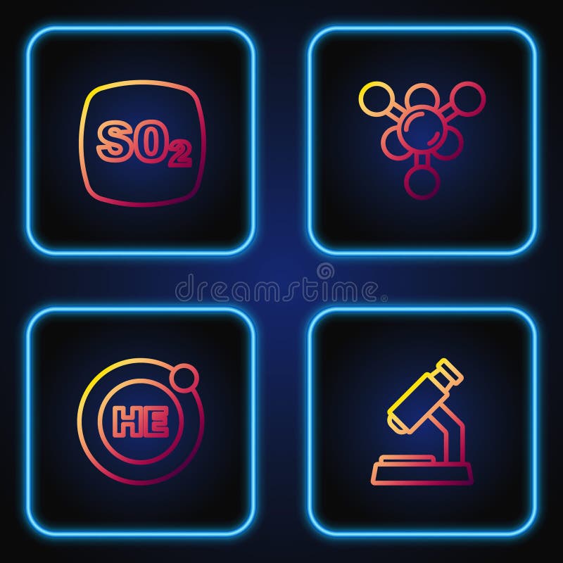 Set Line Microscope, Helium, Sulfur Dioxide SO2 and Molecule. Gradient Color Icons. Vector Stock ...