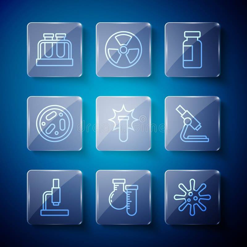 Set Line Microscope, Test Tube and Flask, Bacteria, Chemical Explosion ...