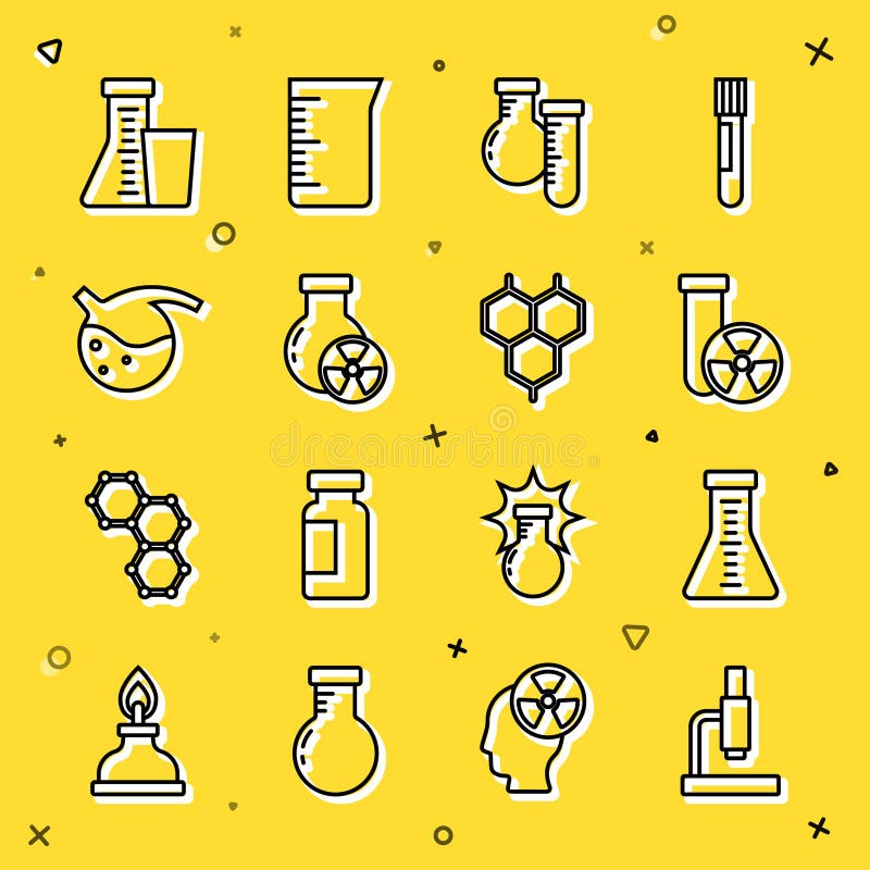 Set Line Microscope, Test Tube and Flask, Radiation, and Chemical ...