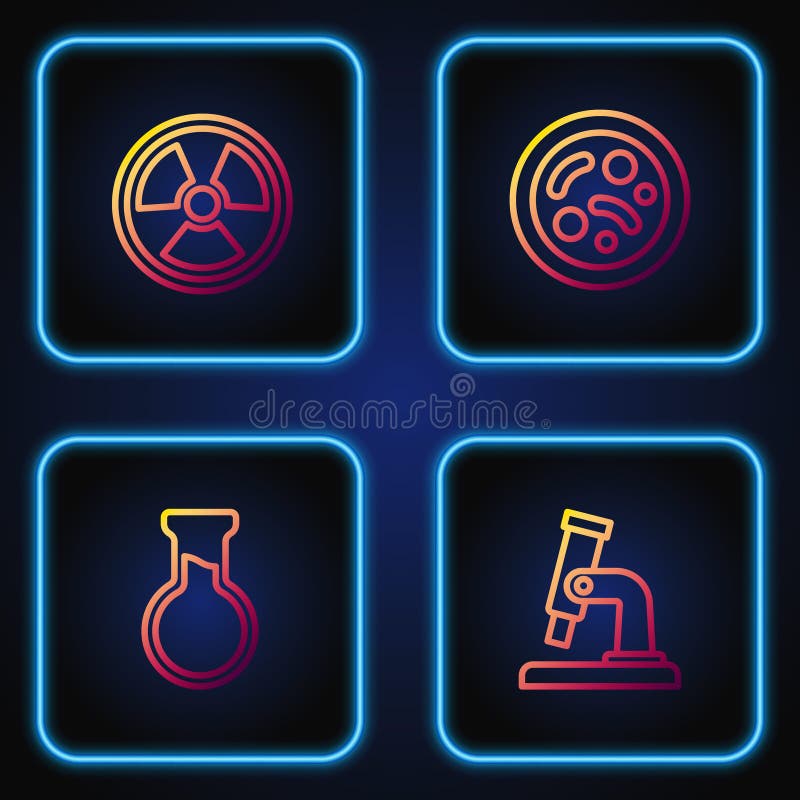 Set Line Microscope, Test Tube and Flask, Radioactive and Bacteria ...