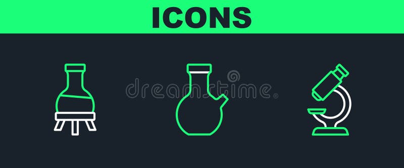 Set Line Microscope, Test Tube and Icon. Vector Stock Illustration ...