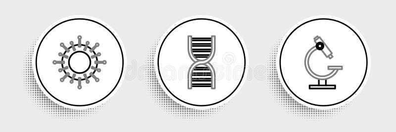 Set Line Microscope, Virus and DNA Symbol Icon. Vector Stock Vector ...
