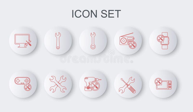 Set Line Microwave Oven Service, Gamepad, Wrench, Crossed Screwdriver ... Set Line Microwave Oven Service, Gamepad, Wrench, Crossed Screwdriver ...