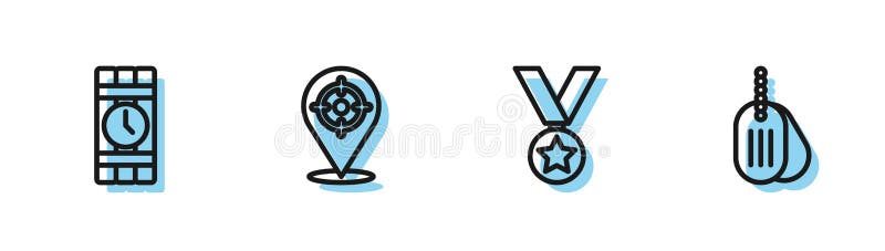 Set Line Military Reward Medal, Dynamite and Timer Clock, Target Sport ...