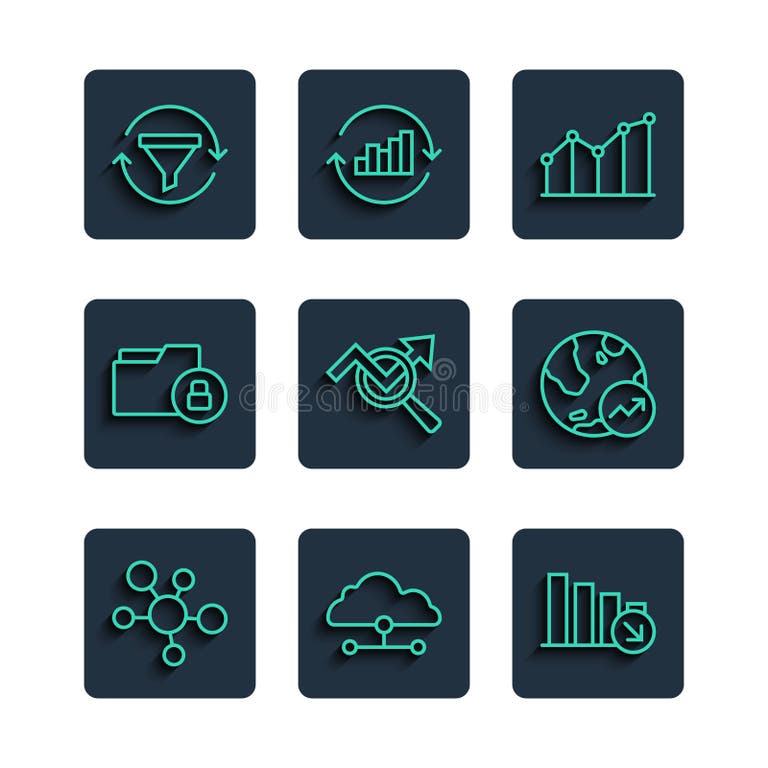 Set Line Mind Map Infographic, Network Cloud Connection, Financial Growth Decrease, Pie Chart ...