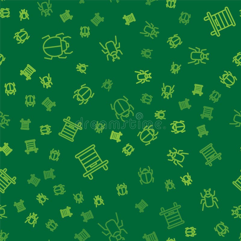 Set Line Mite, Hive for Bees and Beetle Bug on Seamless Pattern. Vector ...