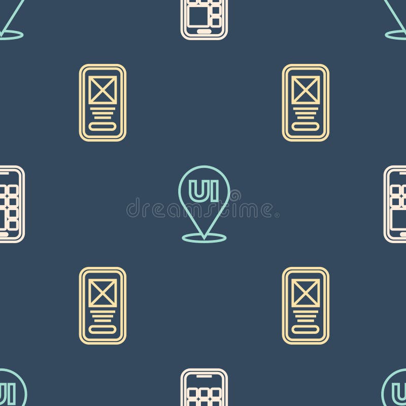 Set Line Mobile Apps, UI or UX Design and on Seamless Pattern. Vector ...