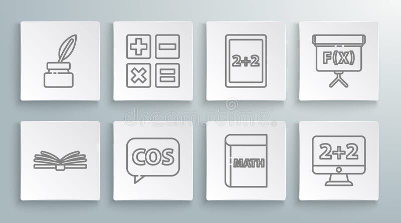 Set Line Mobile Calculator Interface, Feather and Inkwell, Tablet with ...