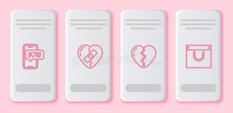 Set Line Mobile with Heart, Healed Broken, Broken and Shopping Bag ...
