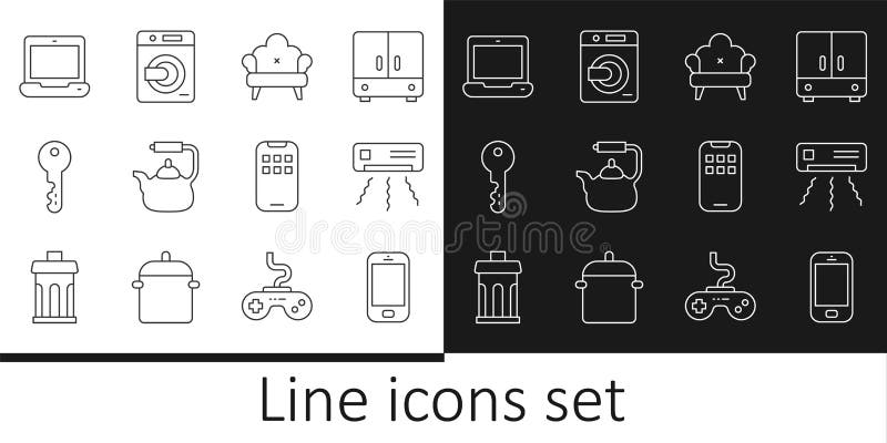 Set Line Mobile Phone, Air Conditioner, Sofa, Kettle with Handle, House ... Set Line Mobile Phone, Air Conditioner, Sofa, Kettle with Handle, House ...