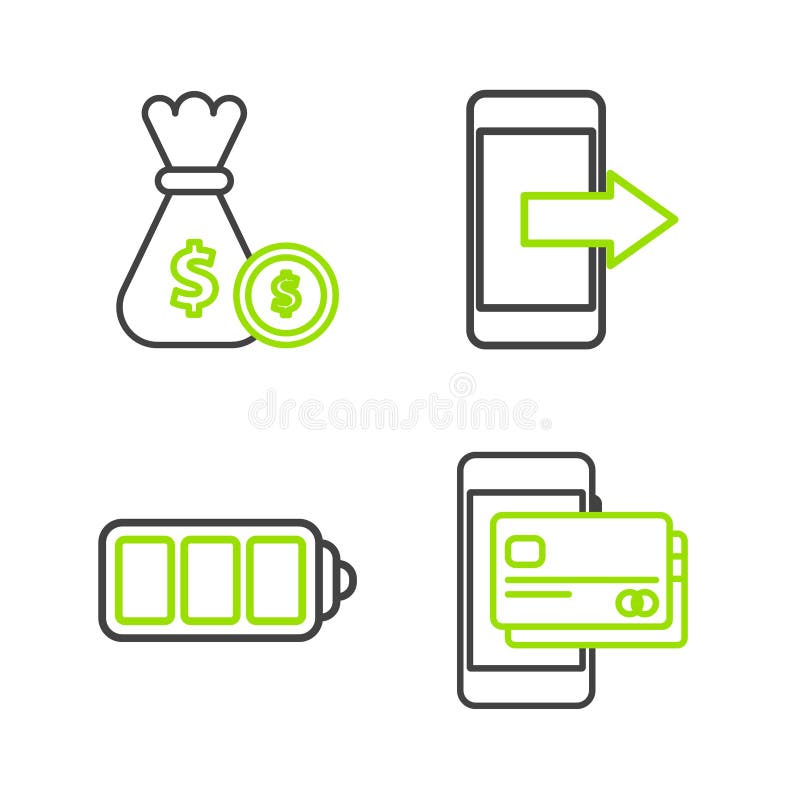 Set Line Mobile Phone and Credit Card, Battery Charge Level Indicator ... Set Line Mobile Phone and Credit Card, Battery Charge Level Indicator ...