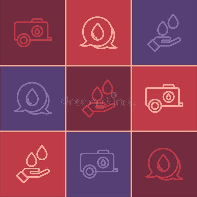 Set Line Mobile Water Tank, Washing Hands with Soap and Water Drop ...