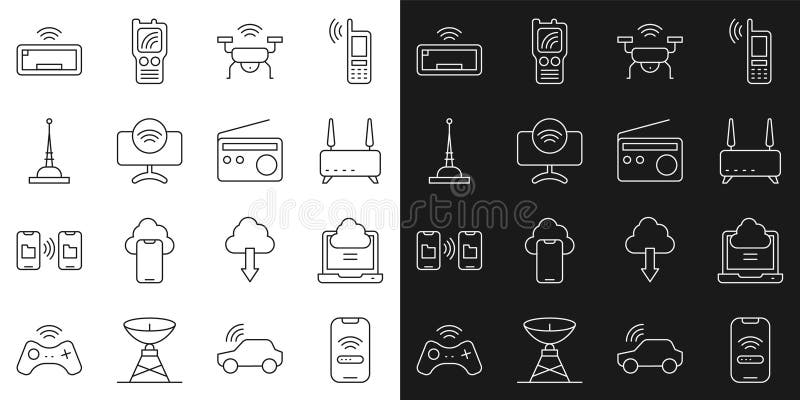 Set Line Mobile with Wi-fi Wireless, Network Cloud Connection, Router ... Set Line Mobile with Wi-fi Wireless, Network Cloud Connection, Router ...