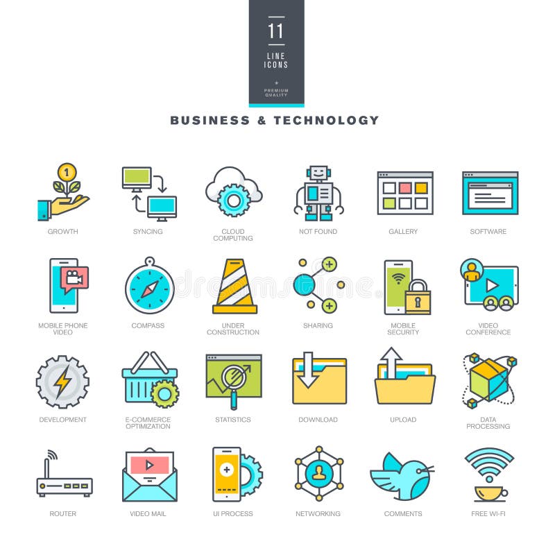 Set of Line Modern Color Icons for Business and Technology Stock Vector ...