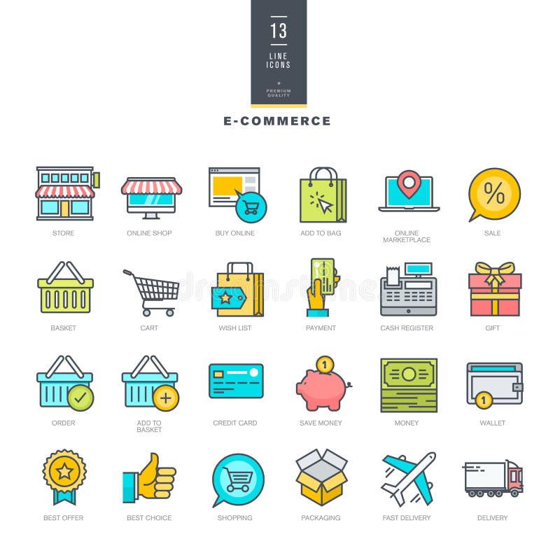 Set of Line Modern Color Icons for E-commerce Stock Vector ...