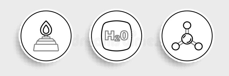 Set Line Molecule, Alcohol or Spirit Burner and Chemical Formula H2O ...