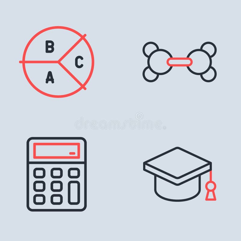 Set Line Molecule, Calculator, Graduation Cap and Pie Chart Infographic ...