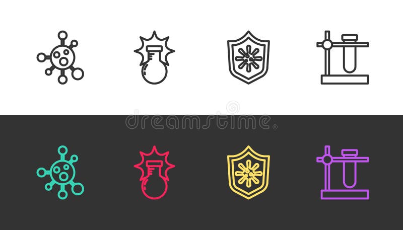 Set Line Molecule, Chemical Explosion, Shield Protecting from Virus and ...