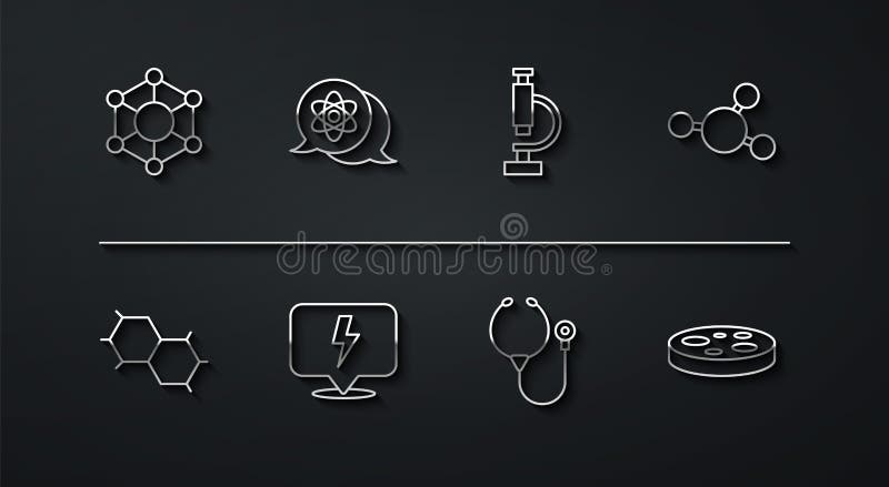 Set Line Molecule, Chemical Formula, Stethoscope, Lightning Bolt, Atom ... Set Line Molecule, Chemical Formula, Stethoscope, Lightning Bolt, Atom ...
