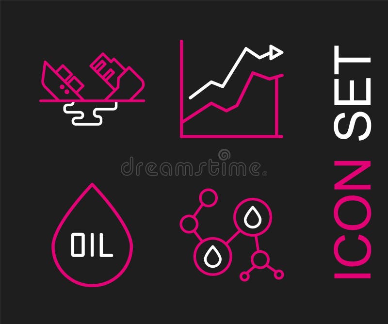Set Line Molecule Oil, Oil Drop, Price Increase and Wrecked Tanker Ship ...