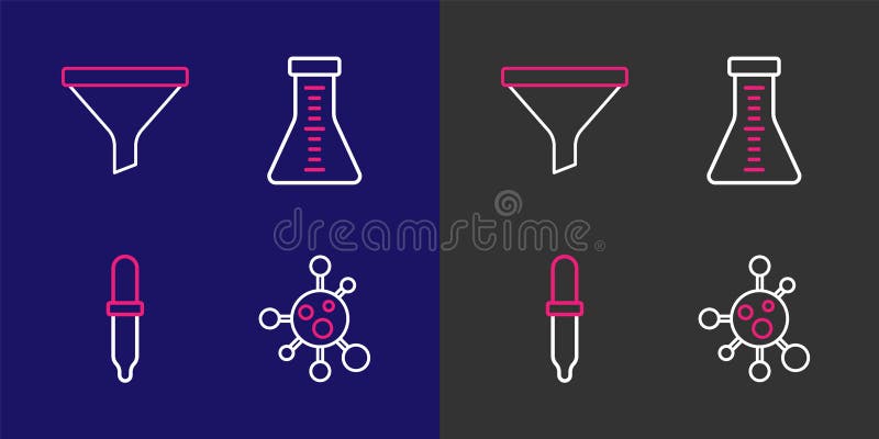 Set Line Molecule, Pipette, Test Tube and Flask and Funnel or Filter ...