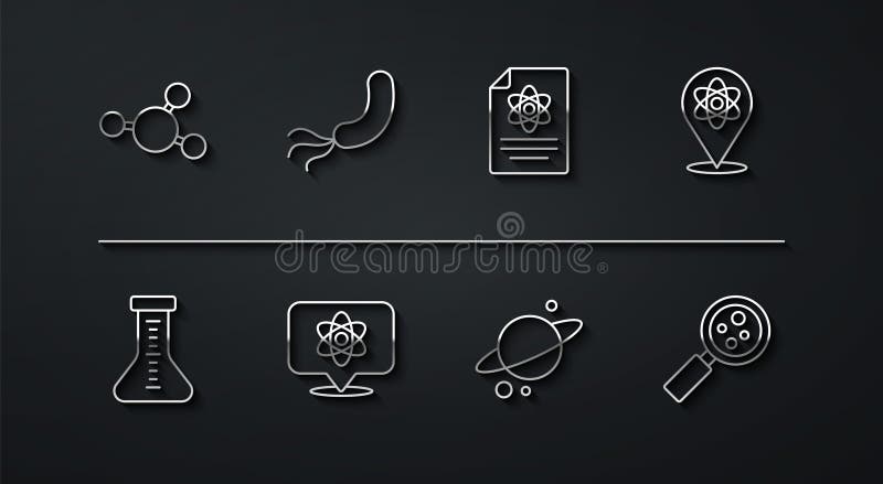 Set Line Molecule, Test Tube, Atom, Planet Saturn, Bacteria ... Set Line Molecule, Test Tube, Atom, Planet Saturn, Bacteria ...