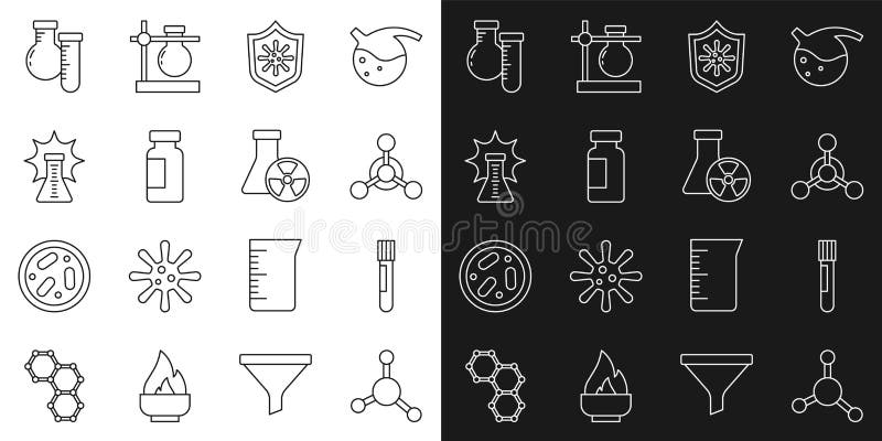 Set Line Molecule, Test Tube and Flask, Shield Protecting from Virus ...