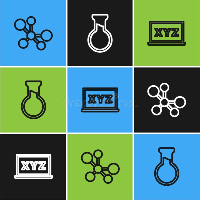 Set Line Molecule, XYZ Coordinate System and Test Tube and Flask Icon ... Set Line Molecule, XYZ Coordinate System and Test Tube and Flask Icon ...
