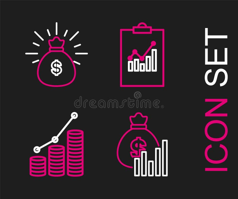 Set Line Money Bag and Diagram Graph, Pie Chart Infographic Coin ... Set Line Money Bag and Diagram Graph, Pie Chart Infographic Coin ...