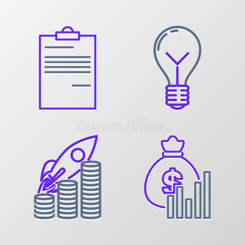 Set Line Money Bag and Diagram Graph, Rocket Flying Up Coins Growth ... Set Line Money Bag and Diagram Graph, Rocket Flying Up Coins Growth ...