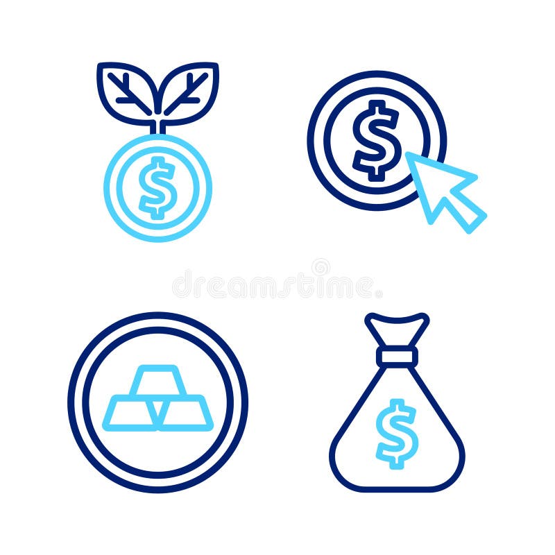 Set Line Money Bag, Gold Bars, Coin Money with Dollar and Dollar Plant ... Set Line Money Bag, Gold Bars, Coin Money with Dollar and Dollar Plant ...