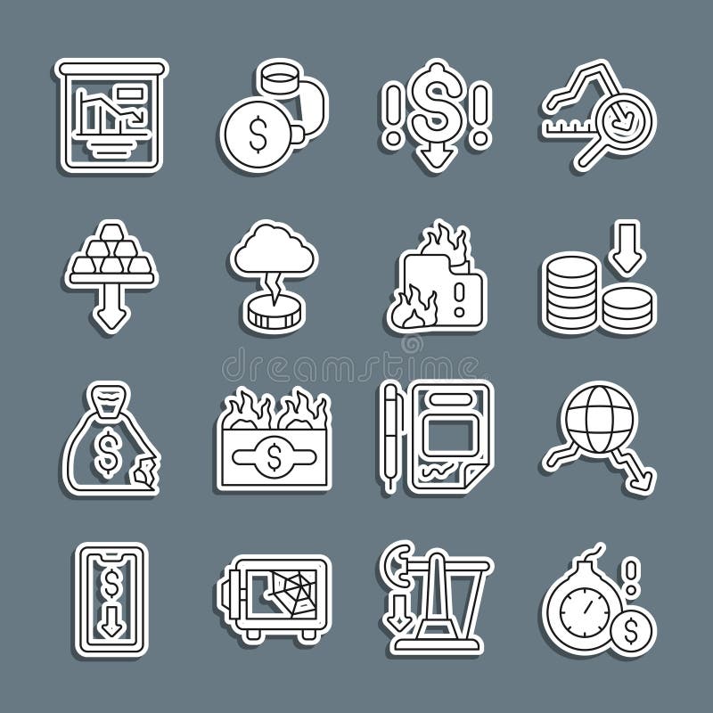 Set Line Money Bomb Dollar Crisis, Global Economic, Dollar Rate Decrease, Storm, Gold Bars, Pie ...