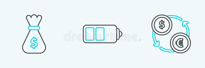 Set Line Money Exchange, Bag and Battery Charge Level Indicator Icon ...