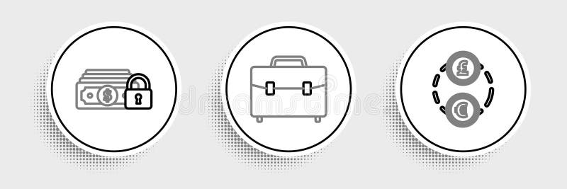 Set Line Money Exchange, with Lock and Briefcase Icon. Vector Stock ...