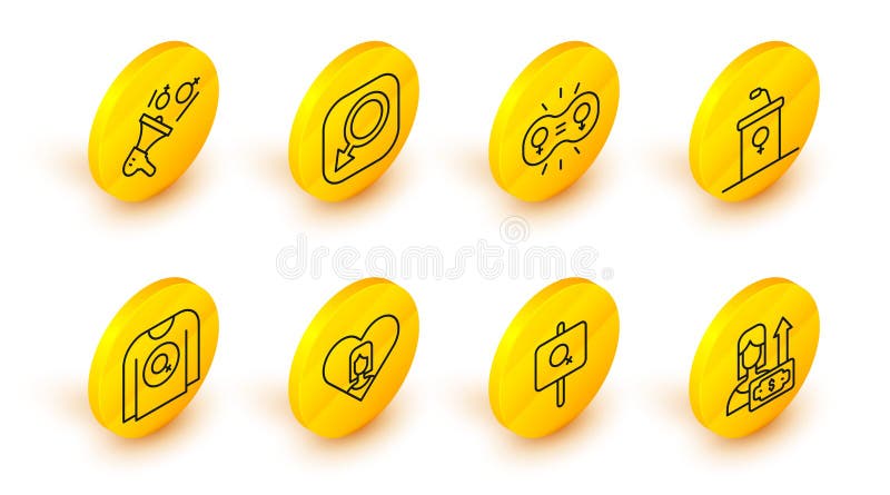 Set Line Money Growth Woman Feminist Activist Heart With Female