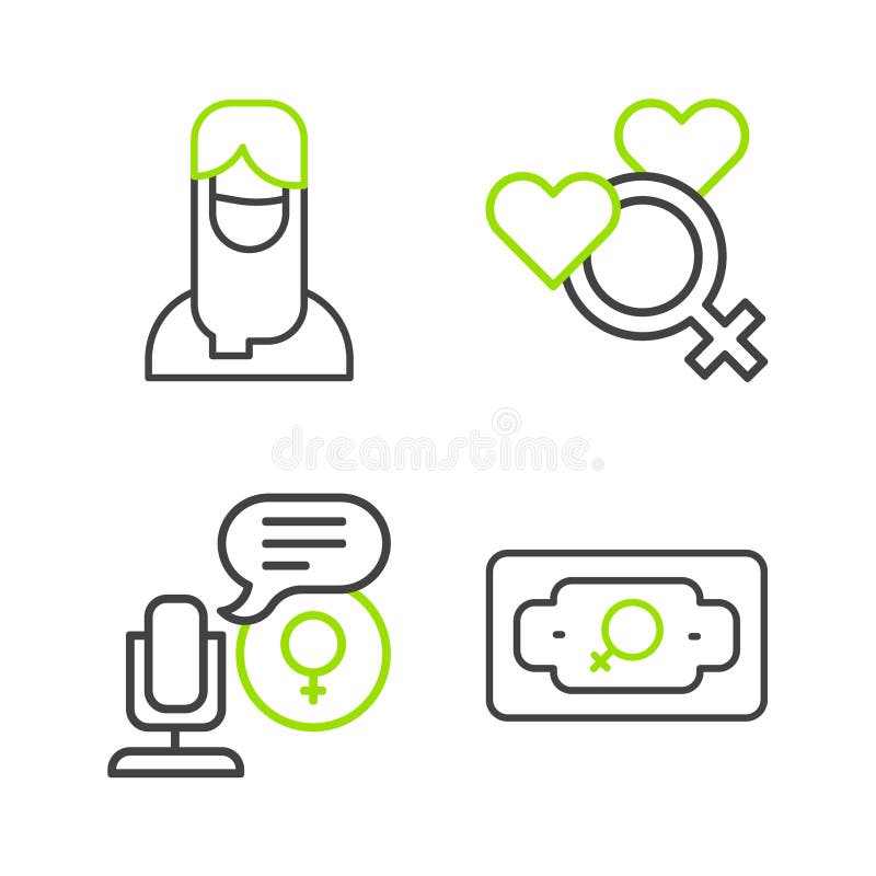 Set Line Money Growth Woman Microphone Female Gender And Muslim In