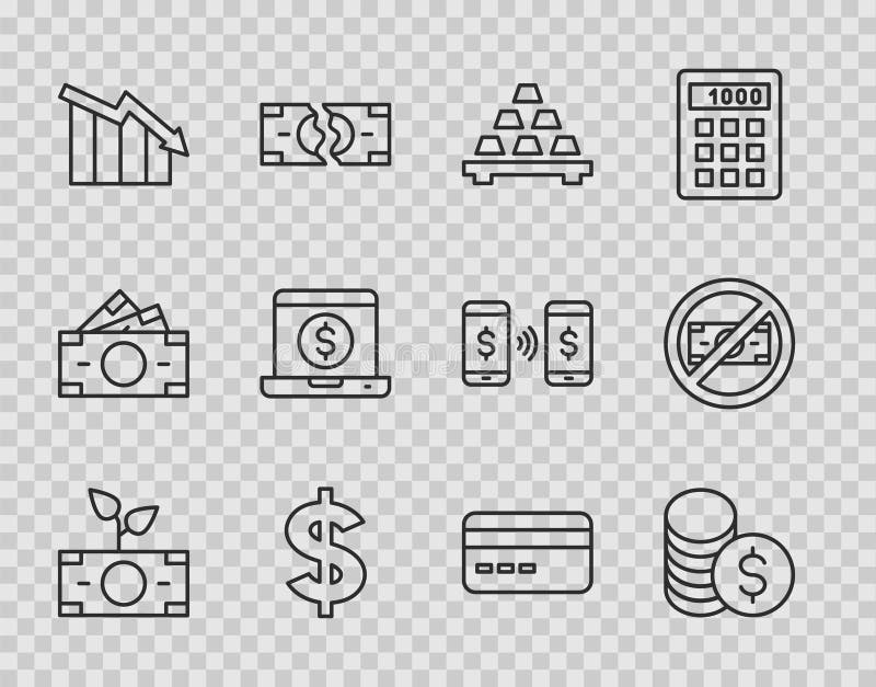 Set Line Money Plant in the Pot, Coin Money with Dollar, Gold Bars, Dollar Symbol, Financial ...