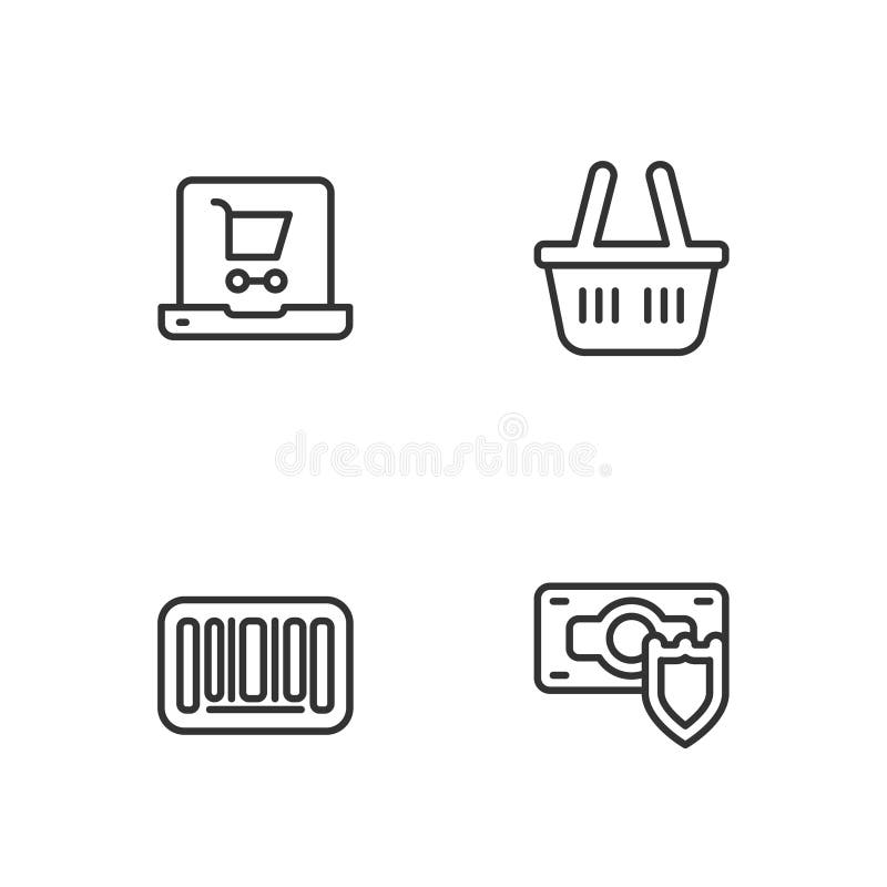 Set Line Money with Shield, Barcode, Shopping Cart Screen Laptop and ... Set Line Money with Shield, Barcode, Shopping Cart Screen Laptop and ...